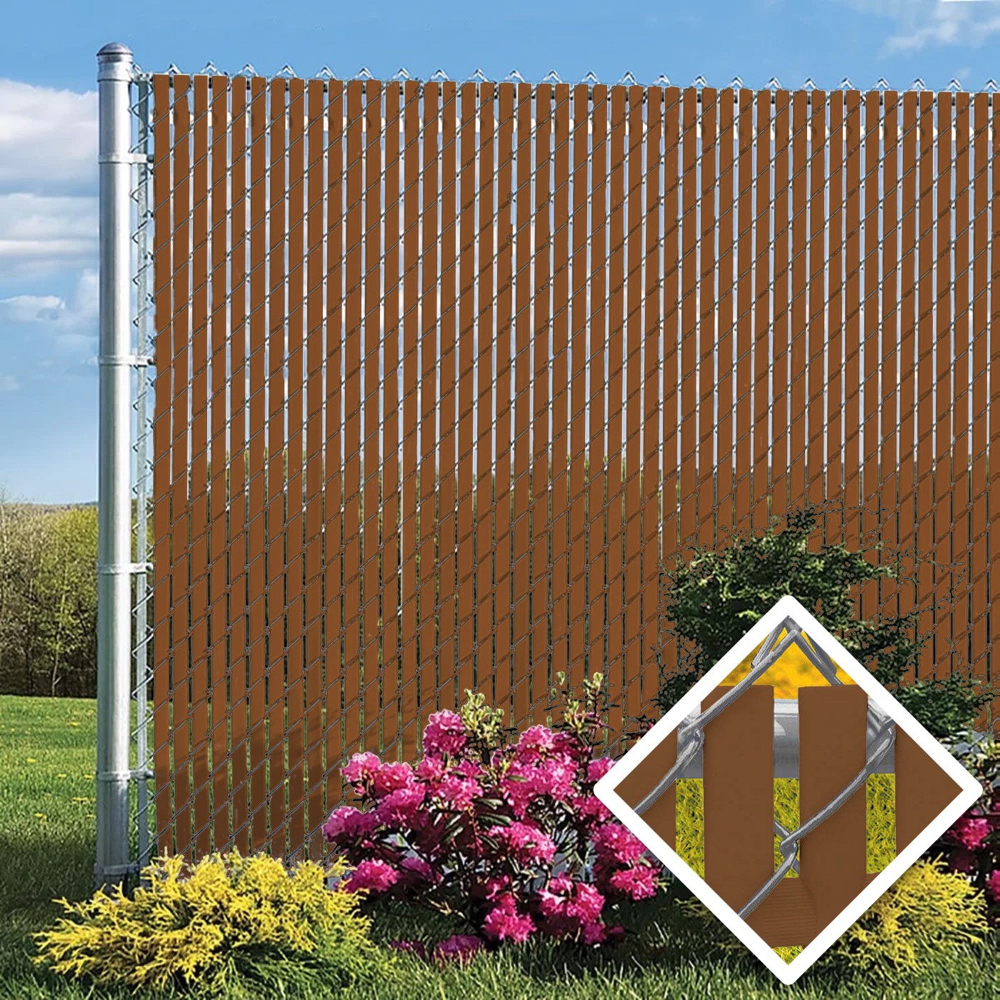 PDS 4' Top Locking Privacy Slats for Chain Link Fence (Brown, 2 Inch ...