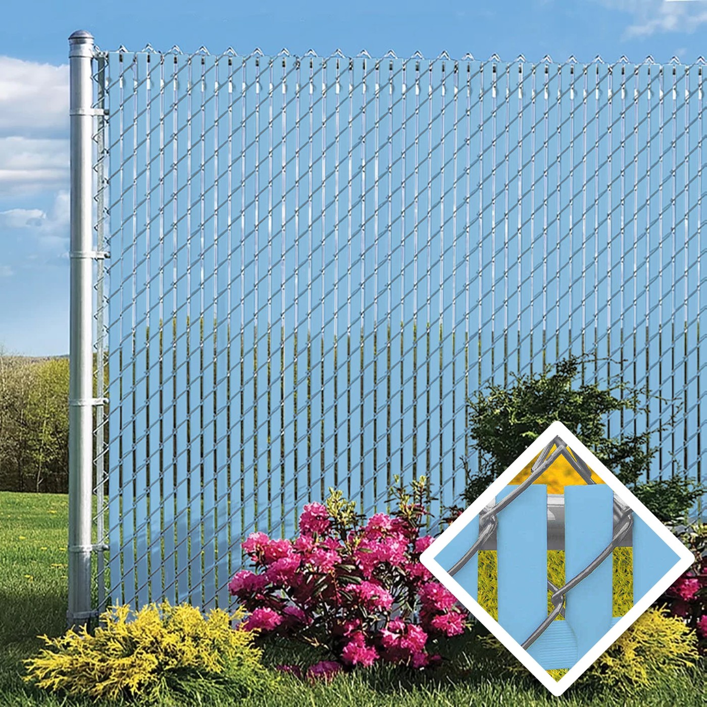 PDS 10' Top Locking Privacy Slats for Chain Link Fence (Light Blue, 2 ...