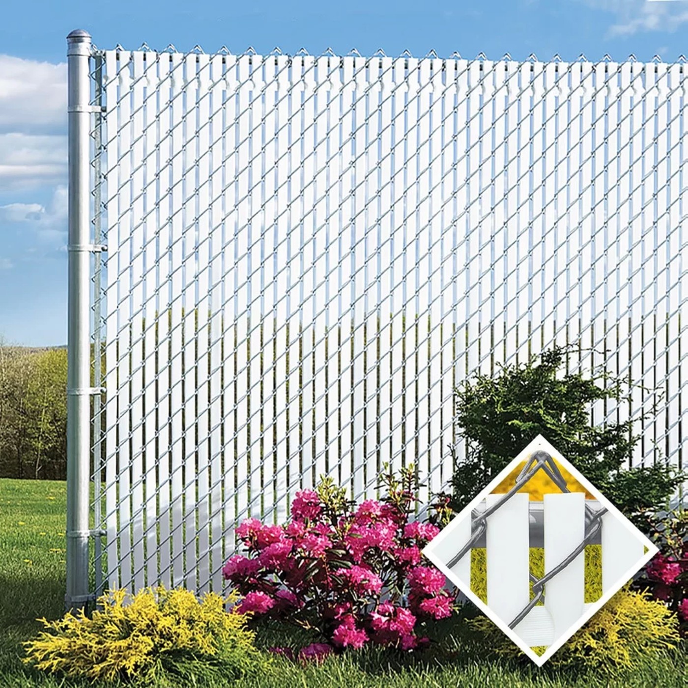 PDS 10' Top Locking Privacy Slats for Chain Link Fence (White, 2 Inch ...