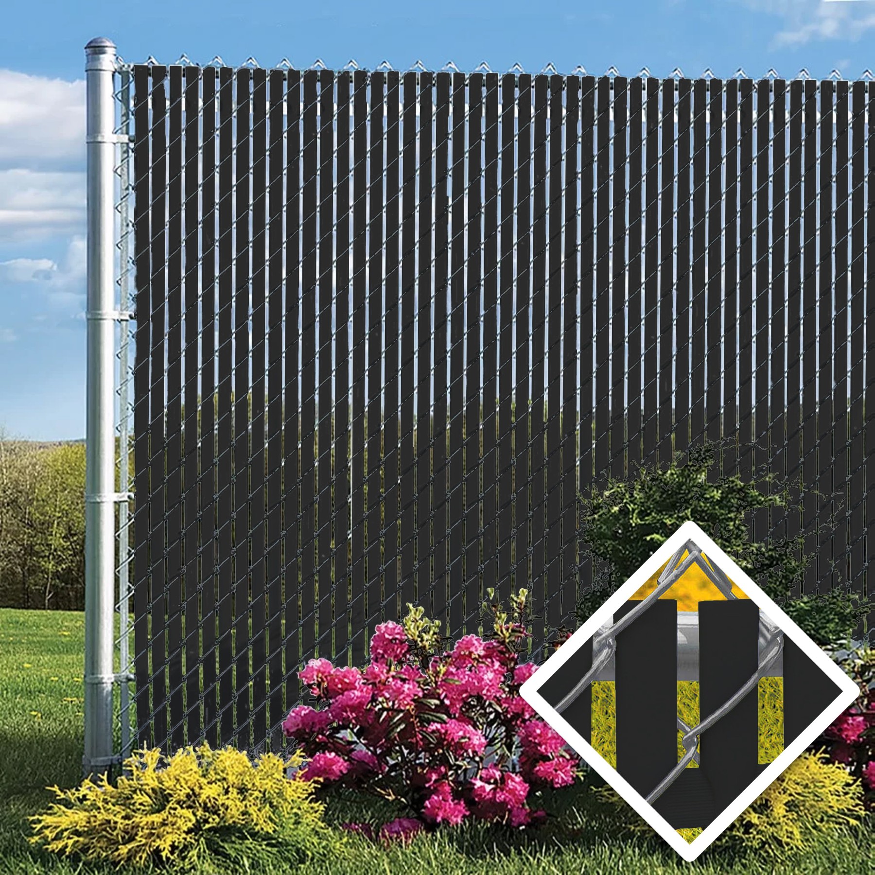 PDS 4' Top Locking Privacy Slats for Chain Link Fence (Black, 2 Inch ...