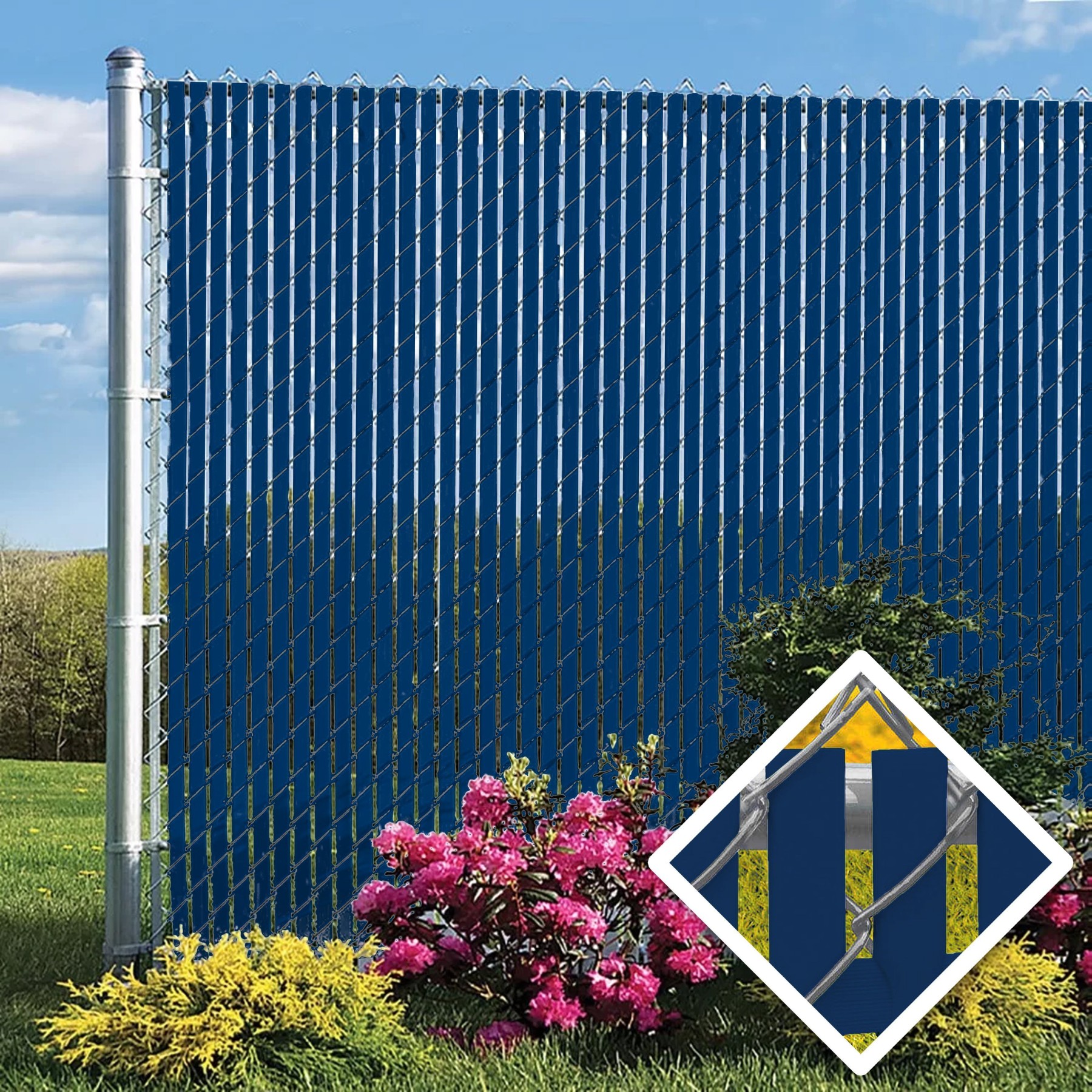 PDS 8' Top Locking Privacy Slats for Chain Link Fence (Royal Blue, 2 ...