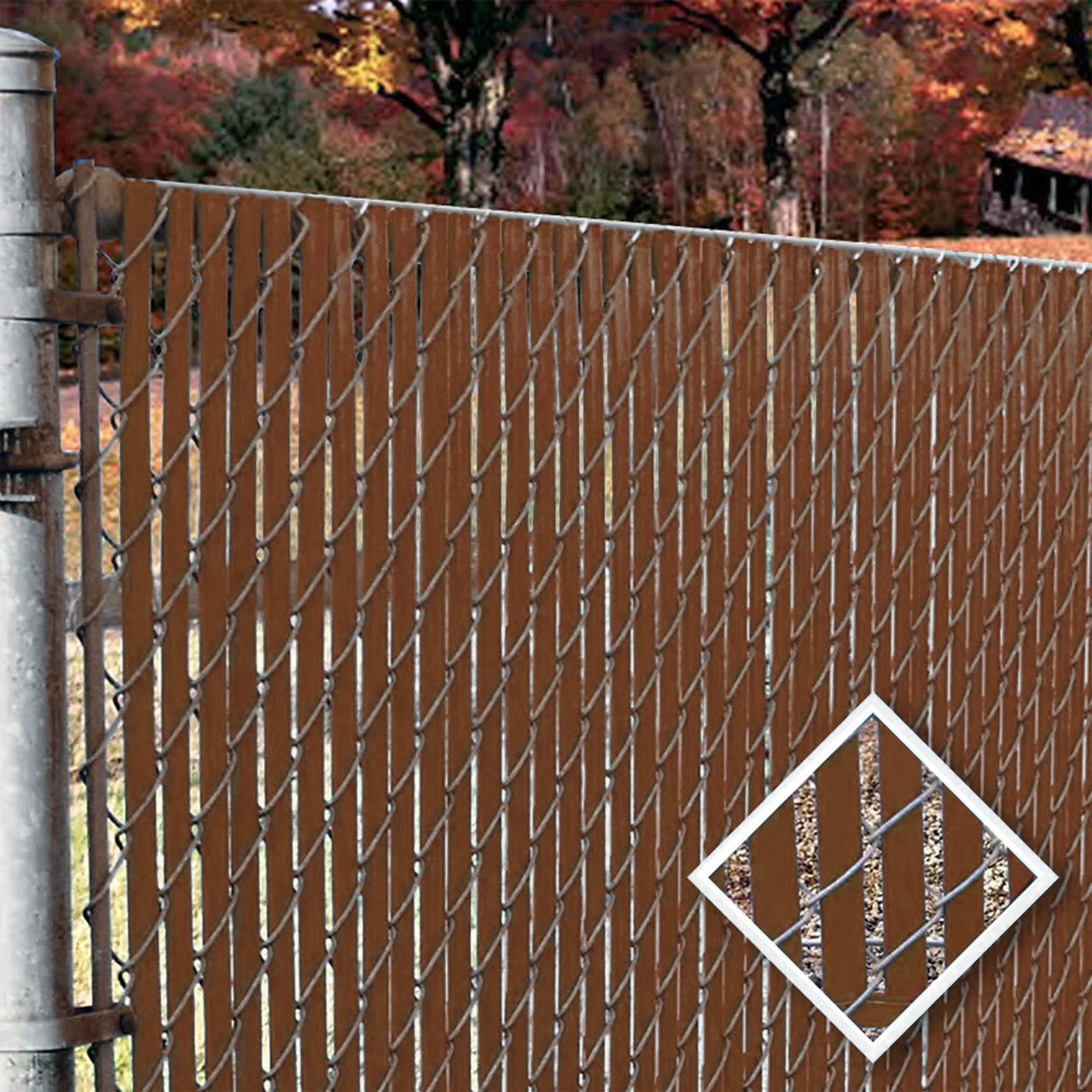 PDS 7' Chain Link Fence Bottom Locking Privacy Slats (Brown, 2 Inch ...